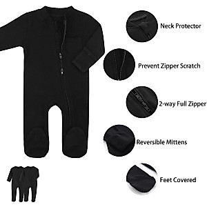 GLEAMING GRAIN Baby Boys Sleep and Play Black 12 Months Baby Cotton Sleeper Zip Front Footed Pajamas Black 9-12 Months 2PCS
