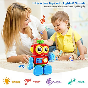 Yerloa Toddler Robot Toys for 1 Year Old Boy Christmas Stocking Stuffers, One Year Old Boy Birthday Gift, Baby Boy Toys 12-18 Months Music Light Up 12M Travel Interactive Learning Kids Toys 2 Year Old