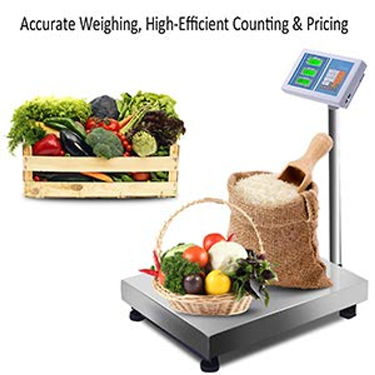 Happygrill 660lbs Weight Computing Scale Digital Scale Floor Platform Scale for Weighing Package Shipping Mailing Postal Scale with LB/KG Price Calculator