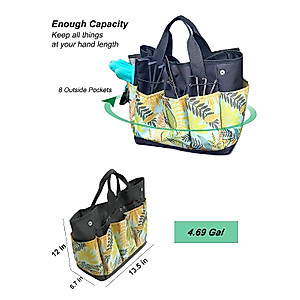 GERYMU Garden Tool Bag, 8 Pockets Garden Tote Bag, Heavy Duty Oxford Garden Tool Storage Bag, Gardening Tool Kit Holder (Floral Yellow)