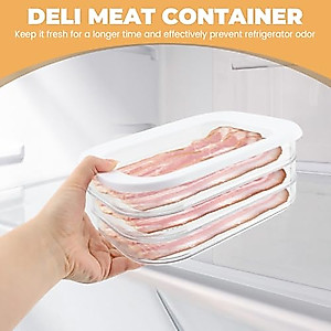 PUXING Deli Meat Container for Fridge Bacon Lunch Meat Container for Refrigerator Airtight Lunch Meat Storage Boxes Meal Prep Containers Stackable Food Storage Boxes with Lid/Food Clip(SIZE:18.06oz)