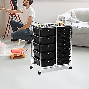 Recollections 15 Drawer Rolling Organizer Cart - Universal Rolling Cart and Organizer with Drawers for Office Multi-Use Storage (Black)