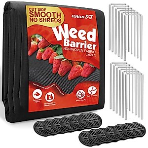 3x50ft Non Woven Landscape Fabric Weed Barrier Fabric, Landscape Fabric NO Shreds and Fray, Landscaping Fabric Weed Blocker with 12 U-Shaped Pins and Gasket, Weed Barrier Landscape Fabric for Garden