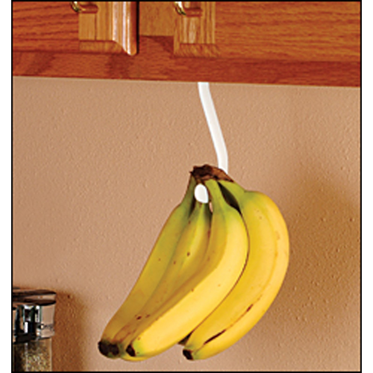 Banana Hook Hanger Under Cabinet Hook Ripens Bananas with Less Bruises, Hang Other Lightweight Kitchen Items, Folds Up Out of Sight When Not in Use, Self-Adhesive + Pre-drilled Screw Holes (White)