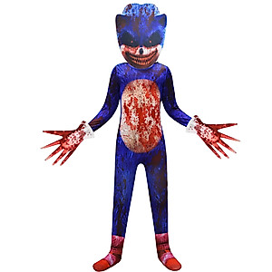 wrigcddy Halloween The Animal Costume For Boys Cosplay Kids Cartoon Blood Jumpsuit Gloves Mask Outfit Dress Up (Blue, 6 Years)