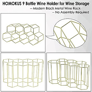 HOMOKUS Wine Rack Countertop Metal Wine Holder 9 Bottles Tabletop Wine Rack Storage Wine Shelf Portable Wine Cabinet Freestanding Wine Holder for Bar Counter Restaurant Table and Living Room (Gold)