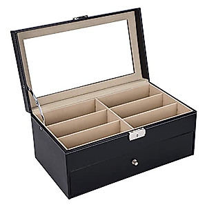AUTOARK Leather 12 Piece Eyeglasses Storage and Sunglass Glasses Display Drawer Lockable Case Organizer,Black,AW-023