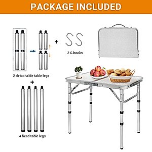Folding Camping Table Small 3 Adjustable Height Portable Lightweight Table Aluminum for Outdoor Picnic Beach BBQ Cooking Home Use