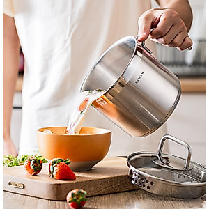 KANGXW Stainless Steel Milk Pot, 1.5 Quart Pan, With Pour Spout and Filter Glass Lid Induction Milk Pots, Sauce, Gravy, Pasta Stock Pot (1.5qt)