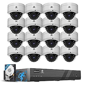 GWSECU 16 Camera Security Systems PoE, 4K 16CH H.265 NVR with 4TB HDD, AI Human Vehicle Detection, 16x 4K Wired Commercial IP66 IK10 Vandal Dome Microphone IP Cameras 2.8mm Lens, G81616VD54