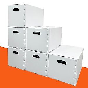 Sonahomo plastic storage bins with lids containers,55qt(19.7"x13.8"x11.8") 6 pack,collapsible moving boxes with handles stackable storage bins,Double-layer hollow shock-absorbing material,white