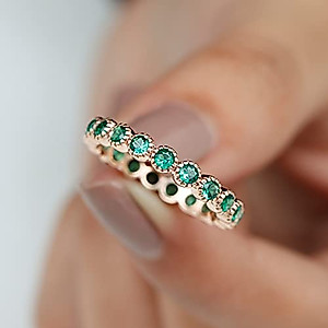 Certified Lab Grown Emerald Full Eternity Band, AAAA Quality, Emerald Wedding Ring for Women- Ready to Gift, 14K Rose Gold, Size:US 7.50