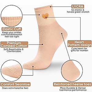Corlap Women's Cotton Crew Athletic Running Socks - Ankle High, Fun Cute Novelty Heart Design (5-Pairs Gift Box)