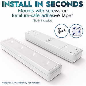 Brilliant Evolution Wireless LED Under Counter Lights with 2 Remote Controls - 6-Pack Battery Operated Under Cabinet Lighting Fixtures - Stick On Push Lights with Timer - Warm White, 8.5x2x1-Inch