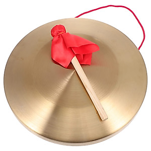 Vaguelly 1 Set of Brass Instruments - 22CM Copper Opera Gong Hand Gong with Wooden Mallet and Red Hanging Ribbon