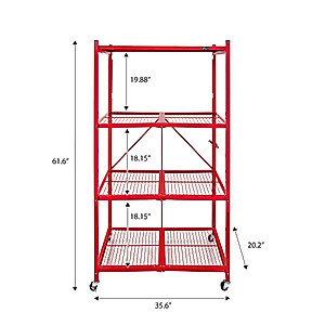 Origami R5 Foldable 4-Tier Garage Shelving Heavy Duty Shelving with Wheels, Metal Storage Rack Holds 1000 pounds, Garage Storage Rack & Organization, Storage Shelving (Red, R5 2-Pack)