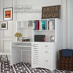 Holaki Computer Desk with Drawers & Bookshelf for Small Space,Wood Executive Desk Teens Student Desk Writing Laptop Home Office Desk with Keyboard Tray,Computer Desk with Hutch Antiqued White Finish