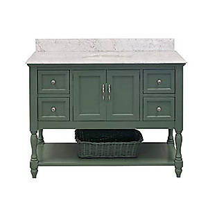 Beverly 48-inch Bathroom Vanity (Carrara/Sage Green): Includes Sage Green Cabinet with Authentic Italian Carrara Marble Countertop and White Ceramic Sink