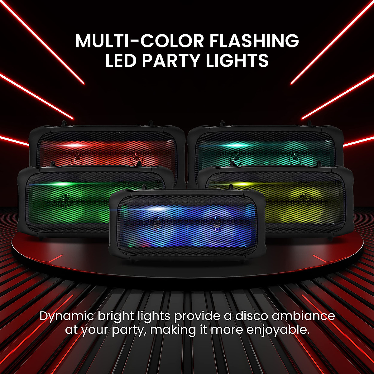 Pyle Wireless Portable Bluetooth Boombox Speaker - 120W Rechargeable Boom Box Speaker Portable Barrel Loud Stereo System - Flashing LED, FM Radio/Aux/MP3/USB Flash Drive/Micro SD, & 1/4" PPHP42B,Black