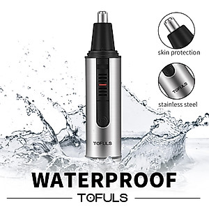 TOFULS Ear and Nose Hair Trimmer for Men - Waterproof Stainless Steel 3-in-1 Hair Trimmer, Nose Hair Clipper, Ear Trimmer, Beard Trimmer, All in One Facial Hair Trimmer, Painless Eyebrow Trimmer