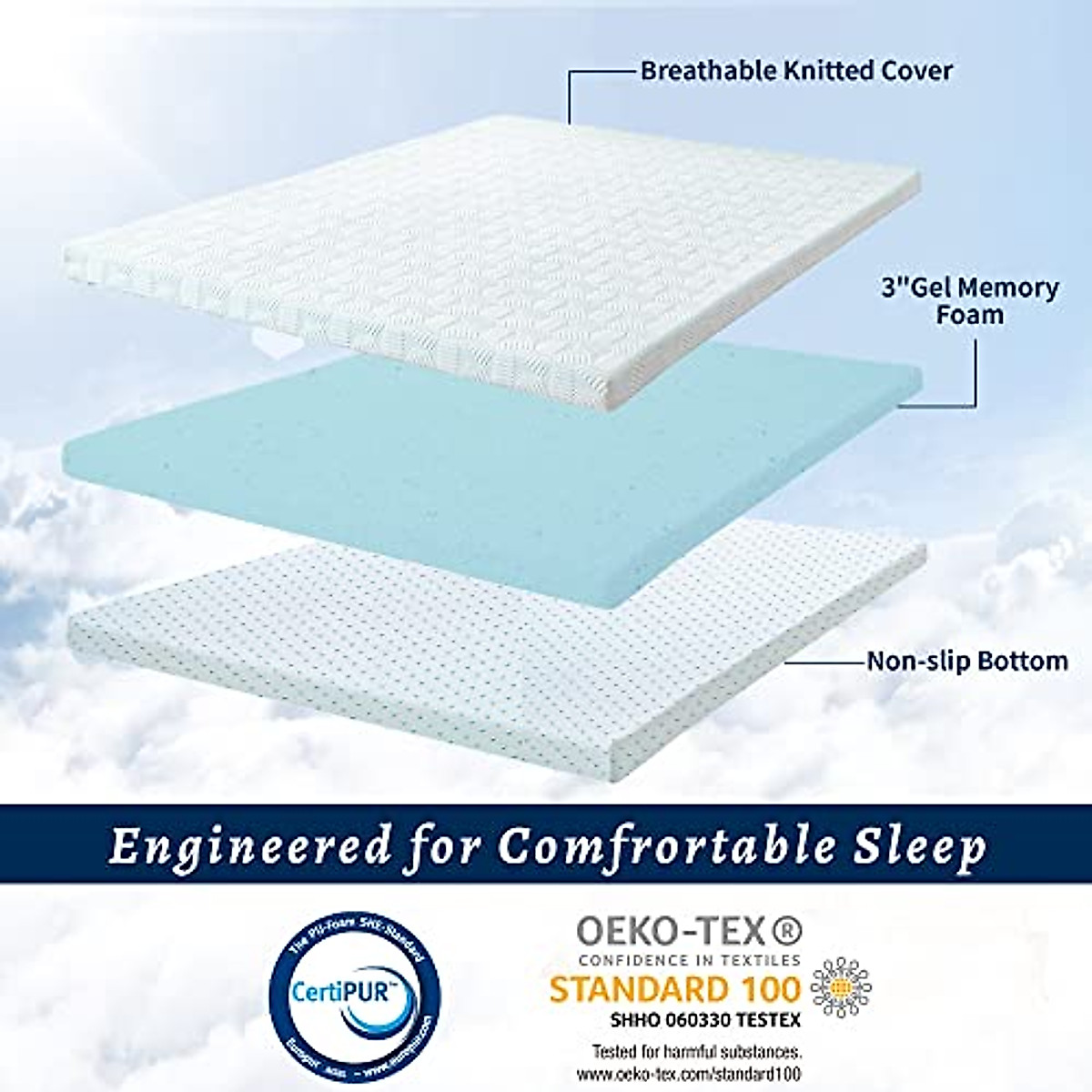 3 Inch Memory Foam Mattress Topper Queen, Medium Firm Cooling Bed Matress Topper with Washable Fiber Cover, Comfort Body Support - Pressure Relief, 10 Year Warranty CertiPUR-US Certified