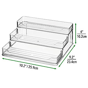 mDesign Plastic Kitchen 3-Tier Spice Rack Holder, Storage Organizer for Cabinet, Counter, Pantry, Shelf, Hold Spices, Seasoning, Jars, Canned Food, Appliances - Ligne Collection - 2 Pack - Clear