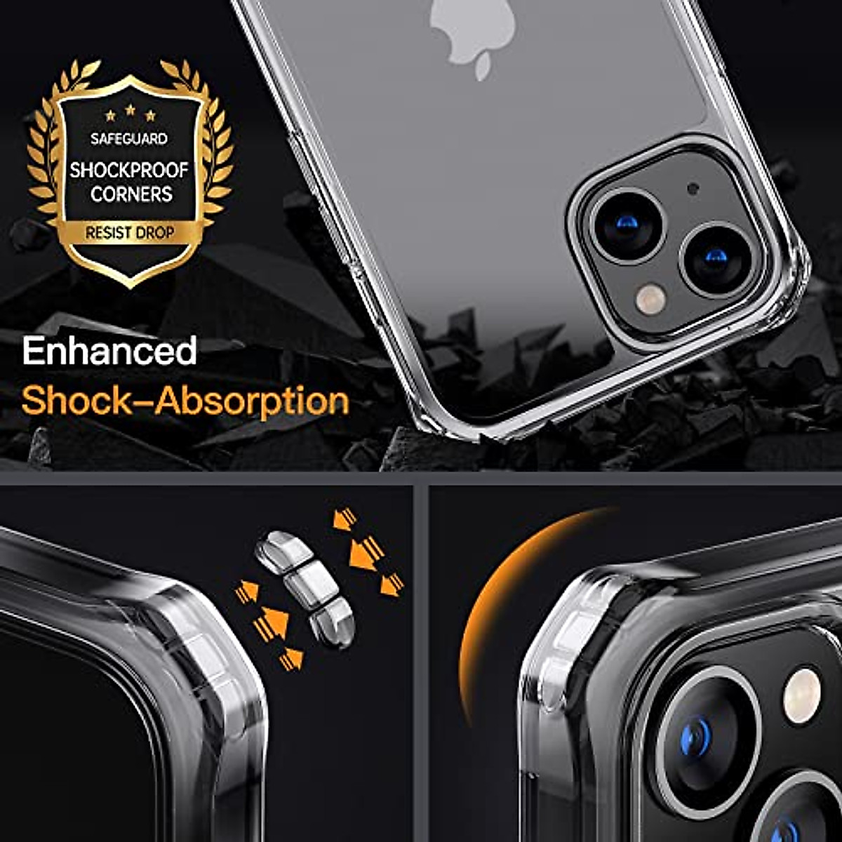 JETech Case for iPhone 14 Plus 6.7-Inch with 2-Pack Tempered Glass Screen Protector, 360 Full Body Shockproof Bumper Phone Cover Protective Clear Back (Clear)