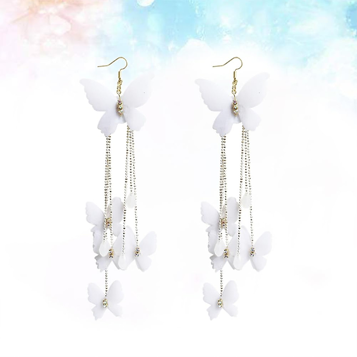 Happyyami 1 Pair Butterfly Wing Earrings Chiffon Fabric Earrings Flower Petals Long Earrings Bohemian Statement Drop Earrings Boho Jewelry for Lady Girl