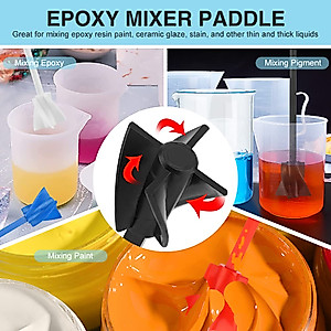 QOONESTL Resin Mixer Paddles, 4pcs Reusable Paint Mixer Epoxy Mixer Paddles, Multipurpose Mixer Drill Attachment for Resin, Paint, Silicone, Ceramic Glaze Mixing(Black+White+Red+Blue)