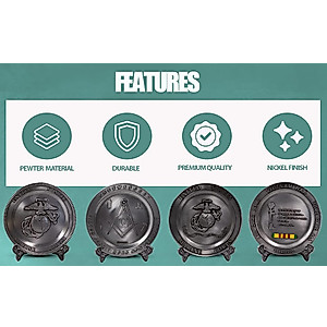 United States Marines Corps (USMC) Licensed Collectable Pewter Plate with Brushed Nickel finish with USMC logo imprinted Decorative with Display Stand Decoration Household Plates| 5.5 x 5.5 x 0.25"