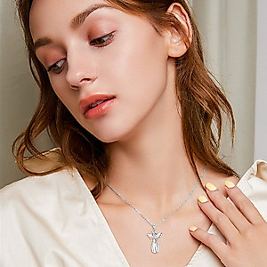 SIMONLY Mother's Day Gifts Angel Necklace Cross Necklace 925 Sterling Silver Angel Wings Pendant Faith Jewelry for Women