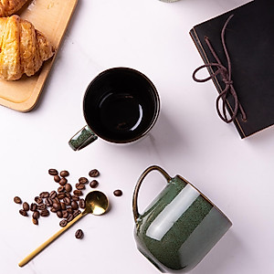 LERATIO 12OZ Ceramic Coffee Mugs Set of 6, Large Porcelain Coffee Cups With Large Handle For Latte,Cappuccino,Milk,Cocoa,|Dishwasher&Microwave Safe Mug Sets,Ideal for Man,Woman,Dad, Mom-Green