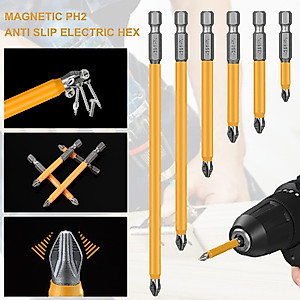 14 Pcs Magnetic Anti Slip Screwdriver Bits Set Magnetic Drill Bit Set Impact Driver Bit Set 1/4 Inch Hex Shank Cross Impact Driver Accessories for Power Tool, PH2(Orange)
