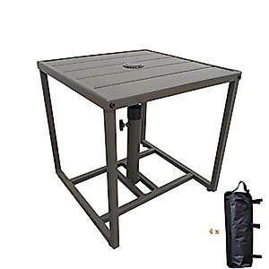 Patio Umbrella Table Stands with Umbrella Hole,with 4 Sand Bags Outdoor Umbrella Bases Small Square Table for Bistro,Balcony, Backyard, Patio, Garden, Deck and Pool Occasions