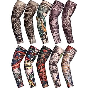 Boao 20 Pcs Men's Cooling Arm Sleeves Long Fingerless Arm Cover Anti Slip UV Protection Sun Temporary Tattoo Arm Sleeves (Novelty Style,Medium)