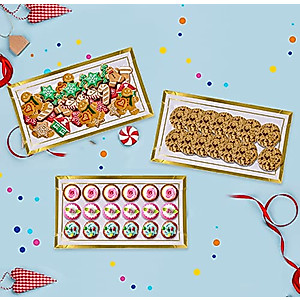 10 White Rectangle Trays with Gold Rim Border for Elegant Dessert Table Serving Parties 14" X 7.5" Heavy Duty Disposable Paper Cardboard for Platters Cupcake Display Birthday Party Weddings Food Safe