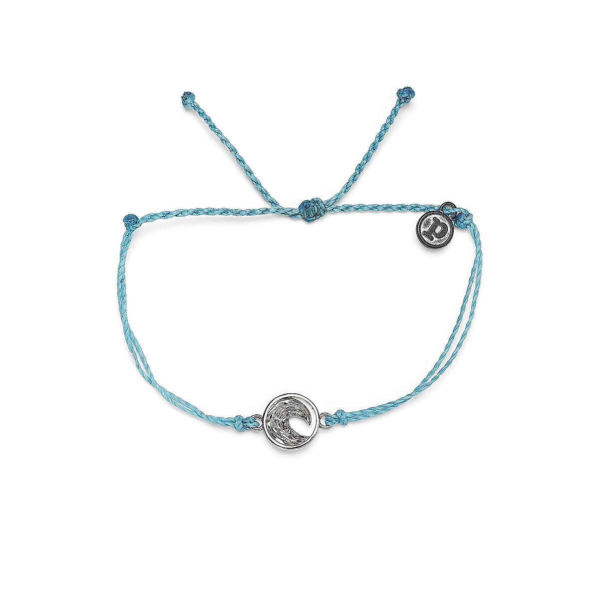 Pura Vida Silver-Plated Swell Waves Bracelet - Adjustable Band, Coated Brand Charm - Crystal Blue