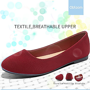 Obtaom Round Toe Women Flat Shoes Slip on Girls Dress Black Ballet Flats(Jujube US5)