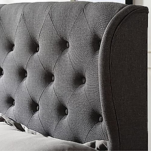 DeCoro Coventry Upholstered Platform Bed | Headboard and Metal Frame with Wood Slat Support | Grey, Queen Size