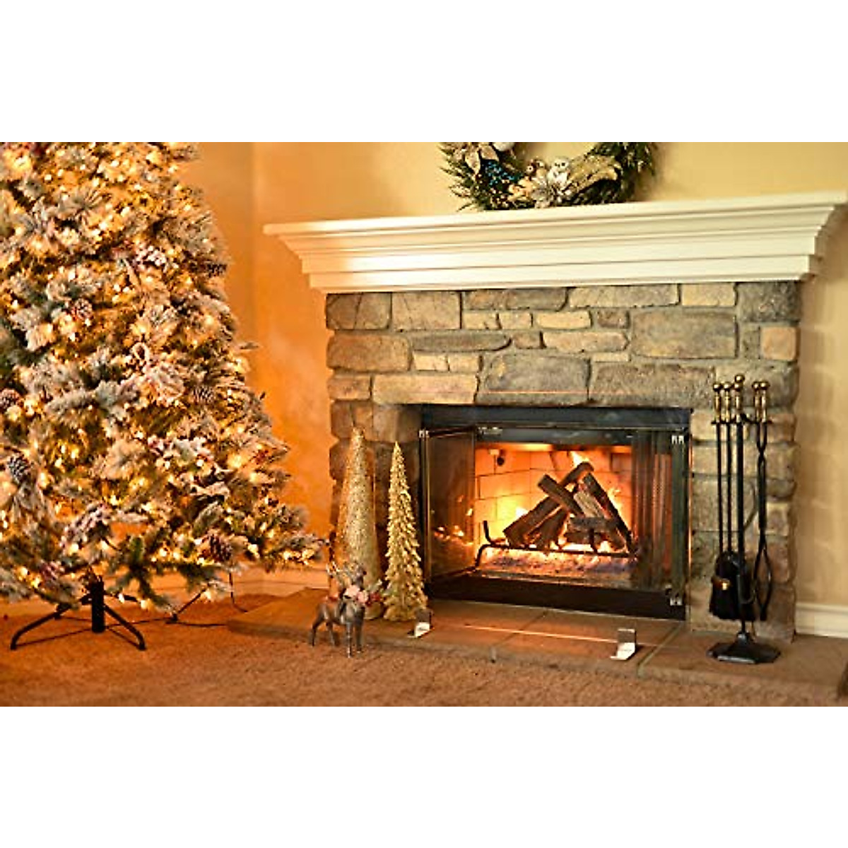 Barton Ceramic Wood Fireplace Decoration 9-Piece of Ceramic Birch Wood Fireplace Log Gas Vented Insert Realistic Logs Set