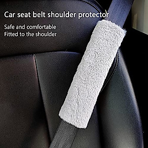 2PCS Fluffy Seat Belt Cushion - Extra Soft Rabbit Faux Fur for Seatbelt Covers - Great for Cold Weather,Car Seat Strap and Backpacks Comfort (Grey)