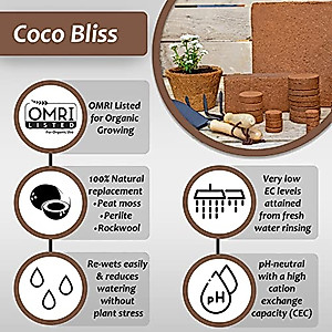 Organic Coco Coir by Coco Bliss - Compressed Coco Coir Brick with Low EC and pH Balance - High Expansion Coco Fiber for Flowers, Herbs, and Planting - Renewable Coconut Soil (10lb Block)