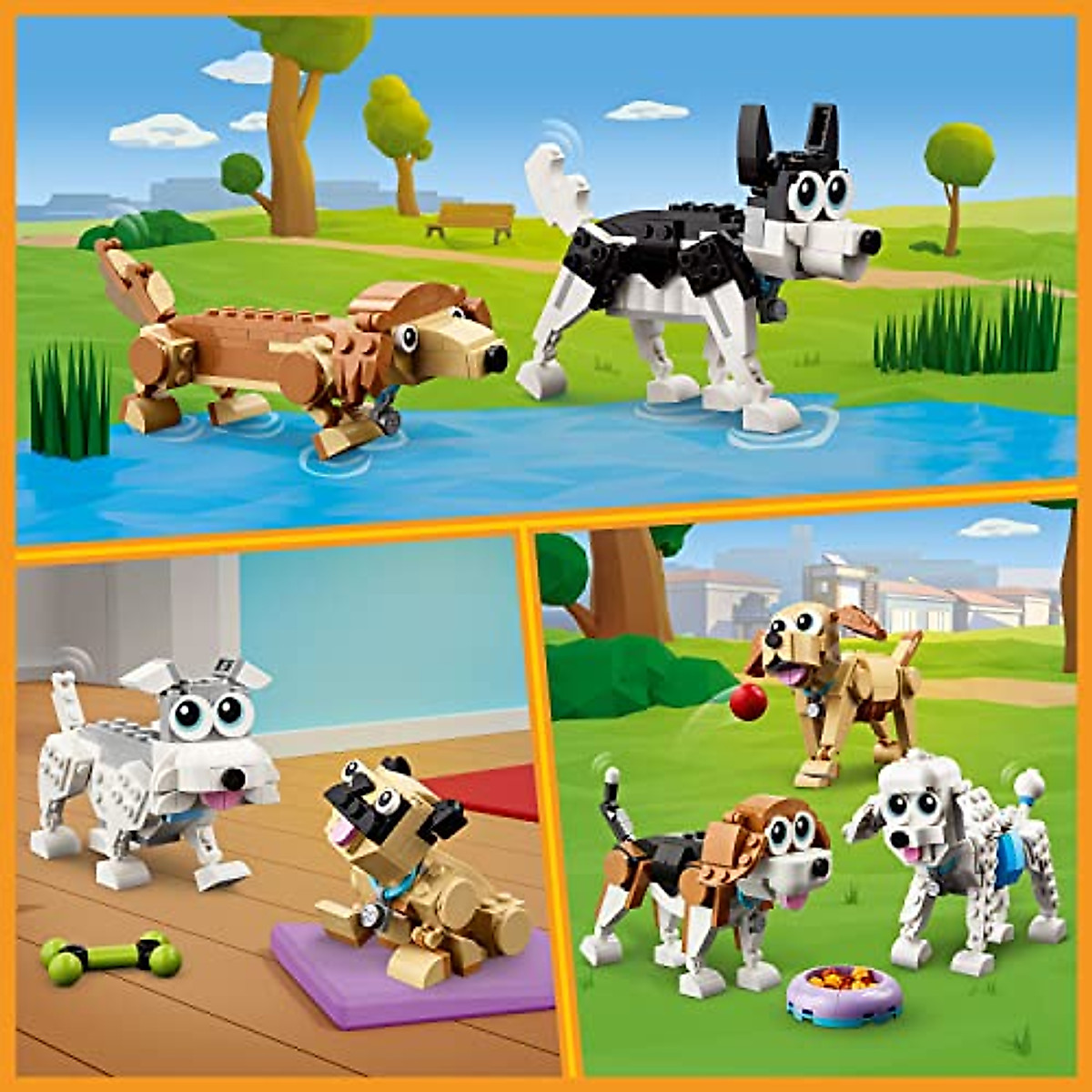 LEGO Creator 3 in 1 Adorable Dogs Set 31137 with Dachshund, Pug, Poodle Figures, Animal Building Toy for Kids Ages 7 and Up, Gift for Dog Lovers, Easter Gift Idea