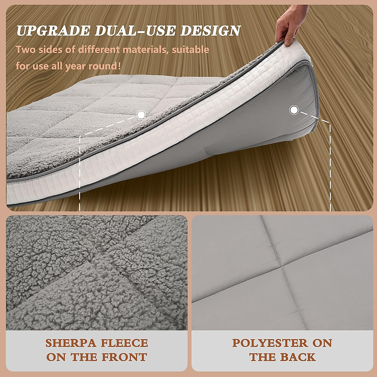 Japanese Floor Mattress, Extra Thick Fluffy Floor Futon Mattress Twin Size, Long Plush Floor Mattress for Adults, Super Soft Fuzzy Bed Mattress Portable Japanese Futon Guest Mattress RV Mattress