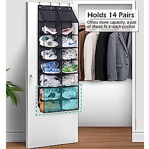 MISSLO Over the Door Shoe Rack for Door fit 14 Pairs Dustproof Over the Door Shoe Organizer Hanging for Closet Storage