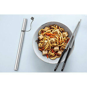 Sakuzen Premium Titanium Plated Stainless Steel Metal Chopsticks with Carrying Case, Japanese and Korean Style, Dishwasher and Heat Safe, One Pair with Traveling Case