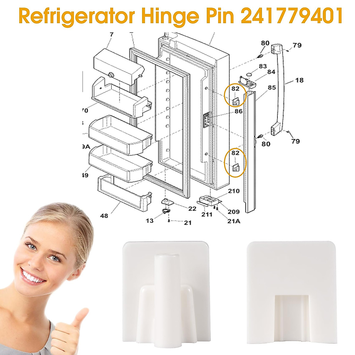 241779401 Refrigerator Door Hinge Pin Compatible with Frigidaire Electrolux Kenmore Refrigerator Door 1512662 AP4393564 AH2358752 EA2358752 PS2358752, Mullion, Upper or Lower Hinge Pin 2 Pack