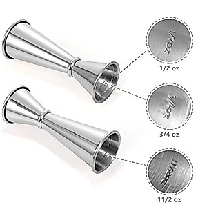 Japanese Jigger 2 oz 1 oz - MOSEHOOT Jigger for Bartending, Stainless Steel Bar Alcohol Measuring Tools - Silver