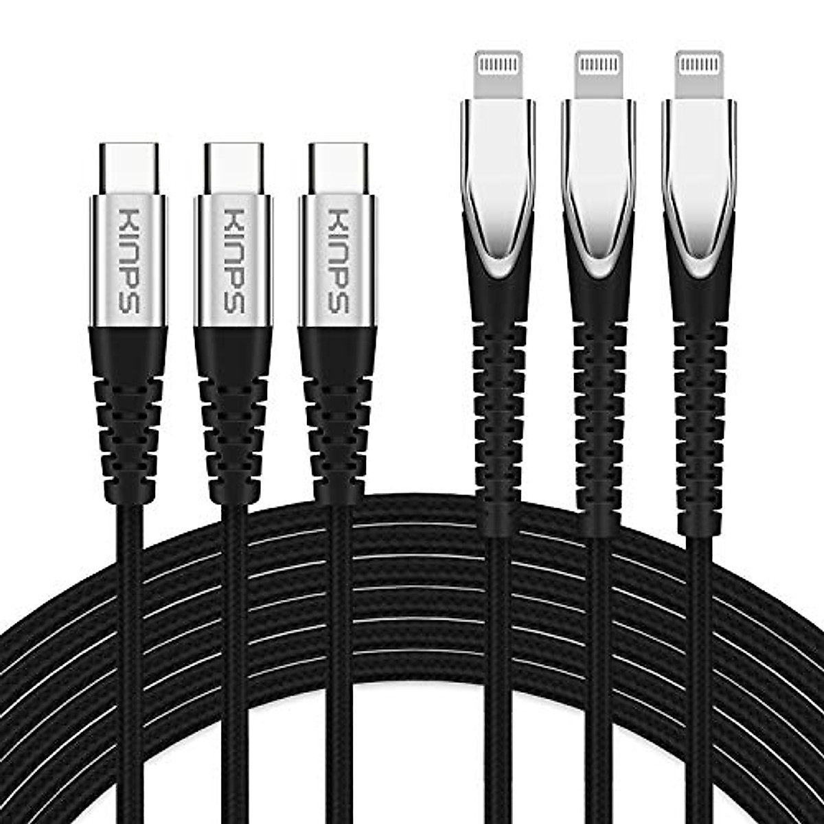 KINPS MFI Certified (3-Pack) USB C to Lightning Fast Charging Cable Compatible with iPhone 11/11Pro/11 Pro Max/X/XS/XR, Supports Power Delivery(for Use with Type C Chargers), 10FT/3M,(Black)