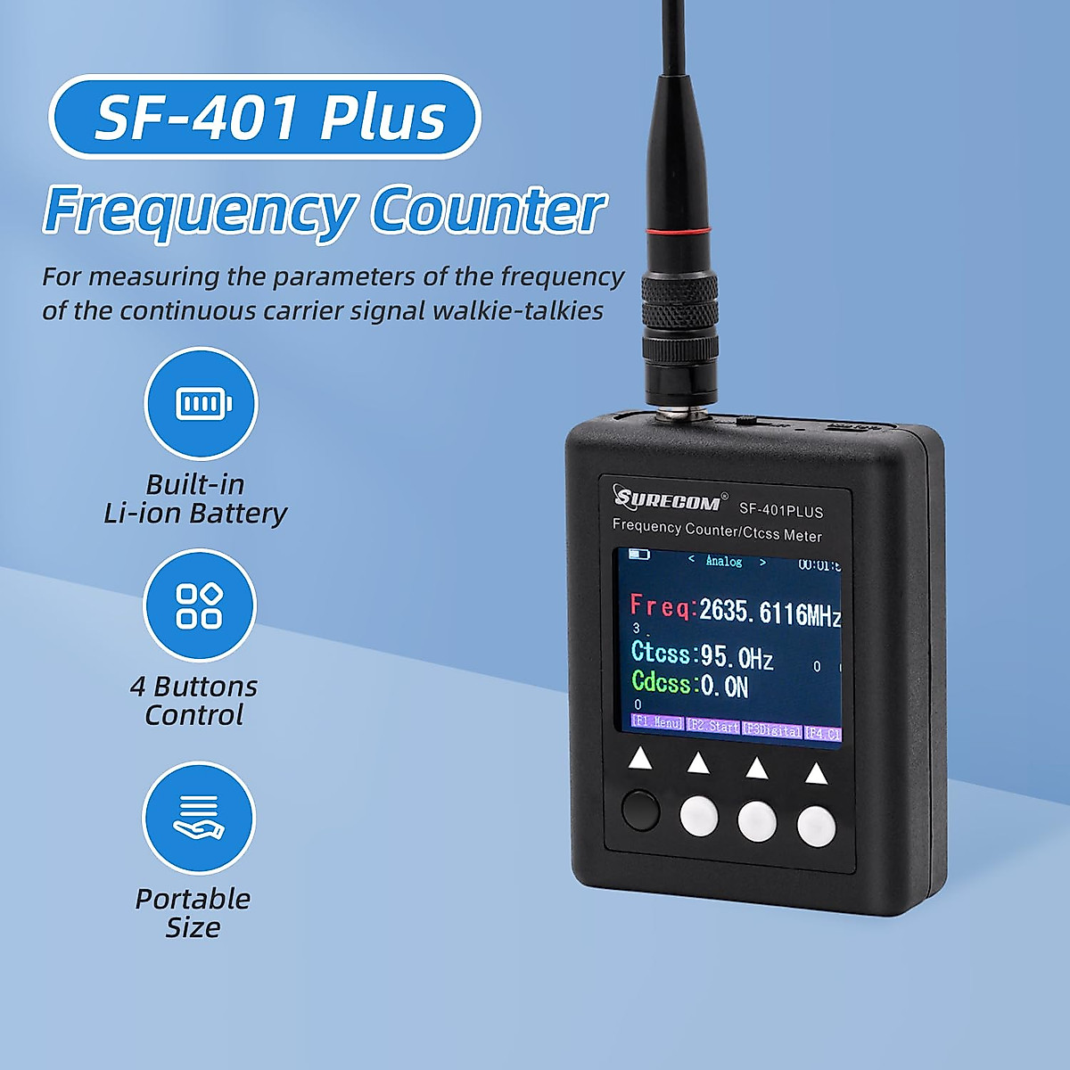 Mcbazel Surecom SF401 Plus 27Mhz-3000Mhz Radio Portable Frequency Counter Meter with CTCCSS DCS Decoder
